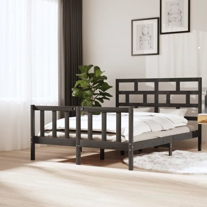 Lit Double Adulte 150x200cm | Structure de lit en Bois 2 Places | Tête ...