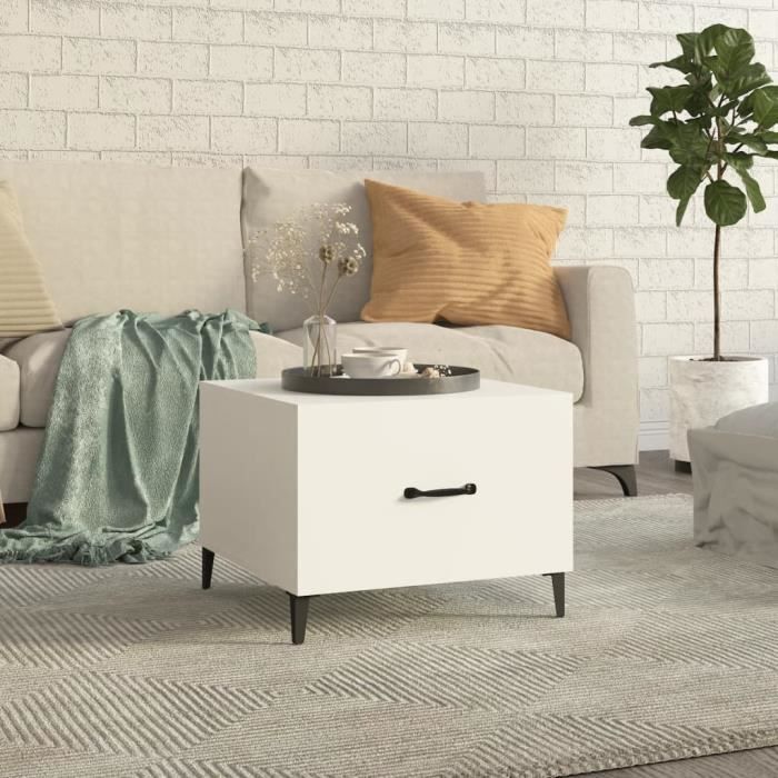 HOP-Table basse avec pieds en métal Blanc 50x50x40 cm-HOP812726 ...