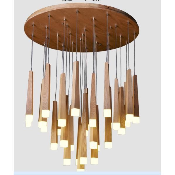 Art Lustre simple restaurant LED 20 tête Nordique en bois massif ...