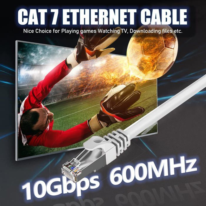 Cable Ethernet 8m, Cat 7 Cable RJ45 Blindé, Haute Vitesse 10Gbit/s ...