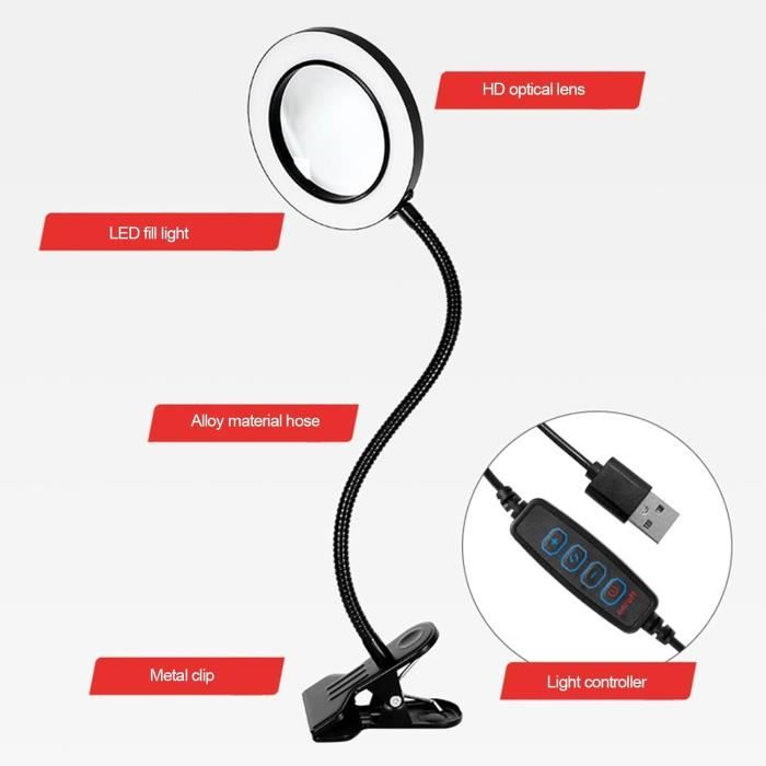 Loupe Loupe 3 Couleurs Réglage Lumière Loupe, 360 Rotation Lecture ...