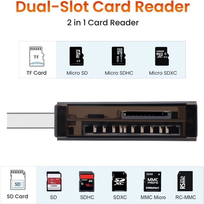 Lecteur De Carte Micro Sd Usb, Type C-Usb A Vers Sd-Micro Sd-Sdxc-Sdhc, Lecteur De Carte Mémoire ...