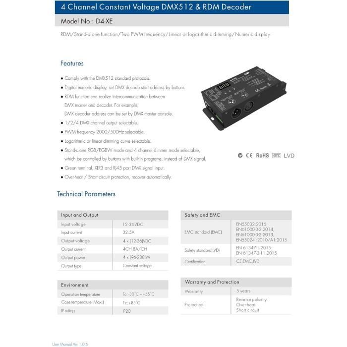 4 Channel Decoder DMX512 RDM Decoder DMX 512 Digital Display Decoder Dimming iver DMX512 ...