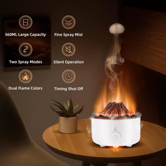 Flame Humidifier, Humidificateur D'Air Froid 2 Couleurs-Formes De Fumée ...