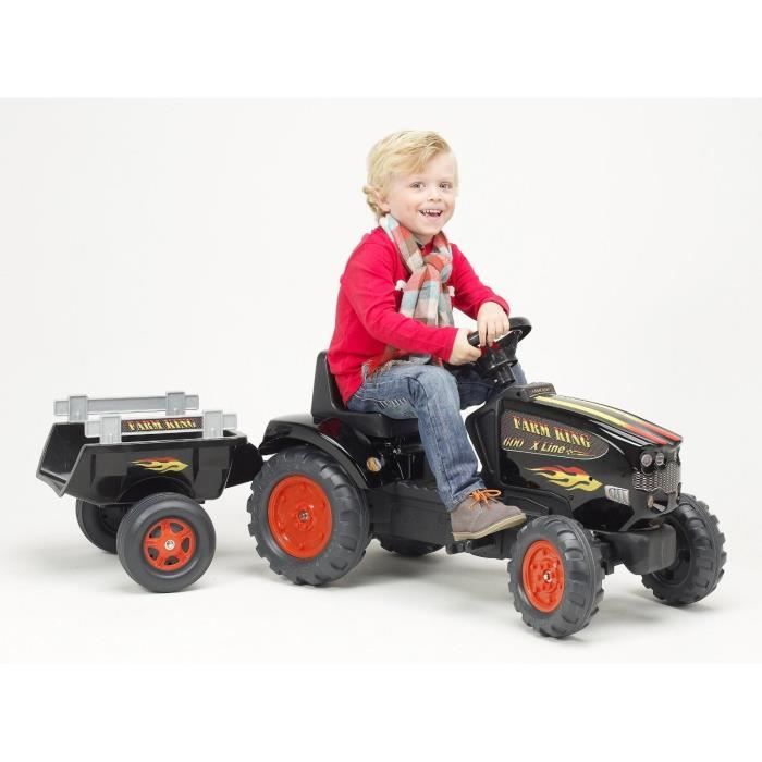 FALK - Tracteur à pédales noir Farm King 600 avec Remorque - Cdiscount ...