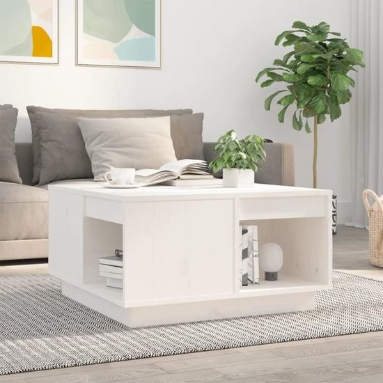 Table basse - DUOKON - Fangming - Bois massif - Blanc - Contemporain - Design - Cdiscount Maison