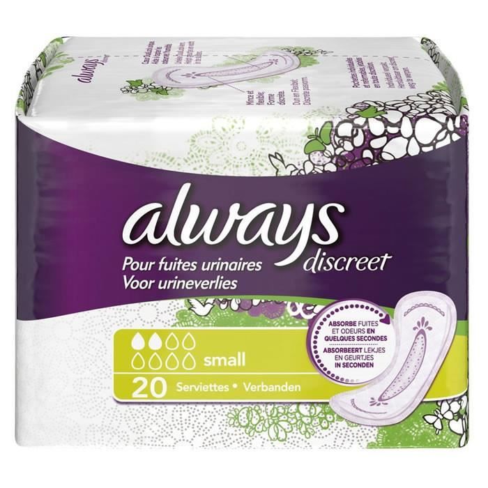 LOT DE 8 - ALWAYS : Discreet Small - Serviettes fuites urinaires 20 ...