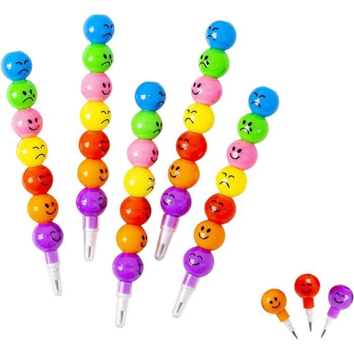 Lot de 20 Crayons Mini Crayon de Animé Smiley Couleur Crayon Empilable ...