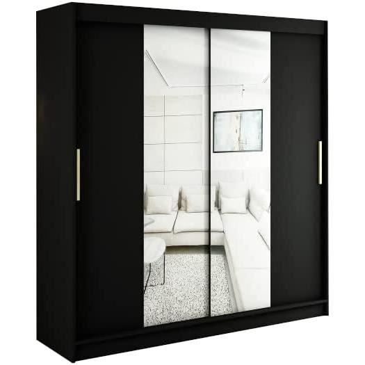 Armoire de Chambre KAIR T1 Noir 200 avec tiroirs avec 2 Portes ...
