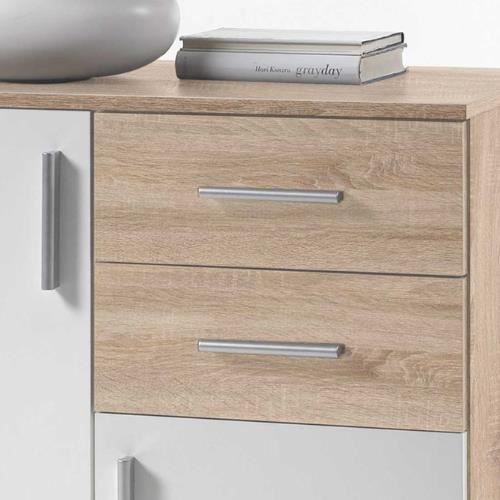 Commode - EMOB - Bobette - 2 portes et 2 tiroirs - Blanc/Brun - Chambre ...