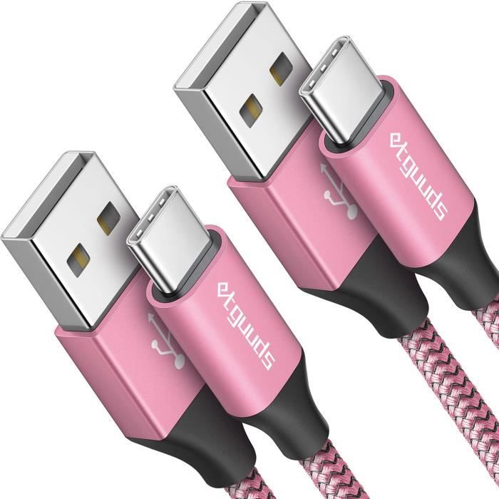 Câble Usb C [1M Lot De 2], Rose Cable Usb Type C 3A Charge Rapide Nylon ...