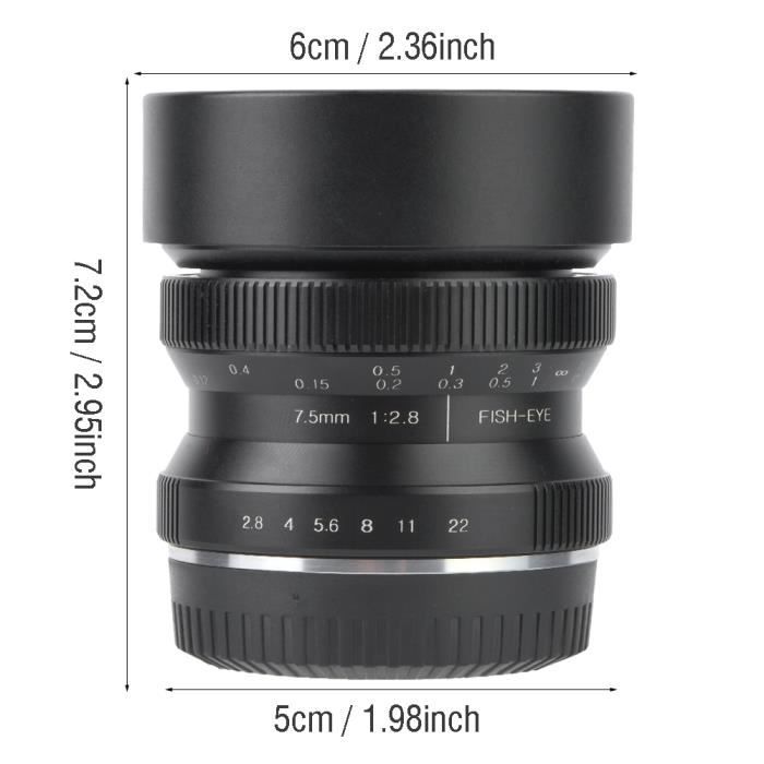 Objectif à focale manuelle Fisheye Brightin Star 7,5 mm f2.8 super ...