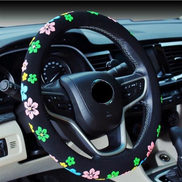 COUVRE-VOLANT,--Housse de volant noire à fleurs multicolores ...