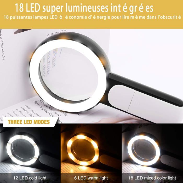 Loupe De Lecture Avec 18 Lumières Led, Double Lentille En Verre Avec ...