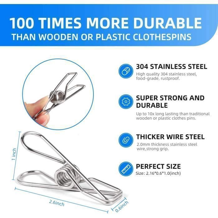 40 Lot de Pince a Linge inox - 62mm Epingle a Linge - Coupe-vent et ...