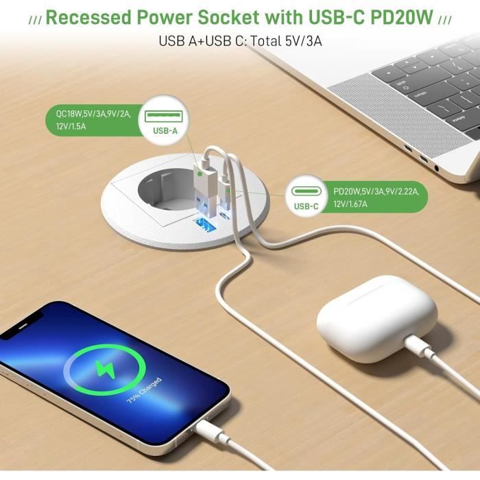 Prise Encastrable Plan De Travail Usb C Pd20W, Multiprise Electrique ...