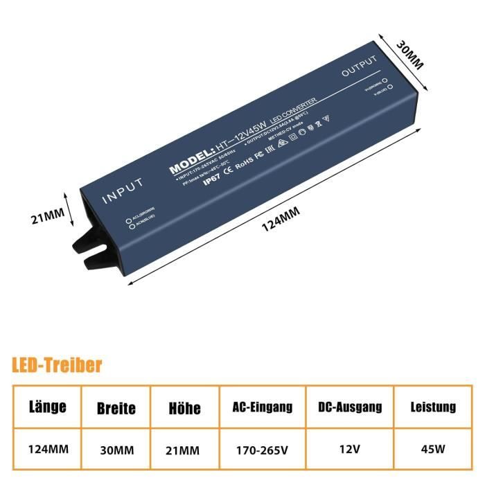 12V 45W, Transformateur 220V 12V 3.8A 45W, Alimentation 12V, Led Driver 12V 45W, Adaptateur 220V ...