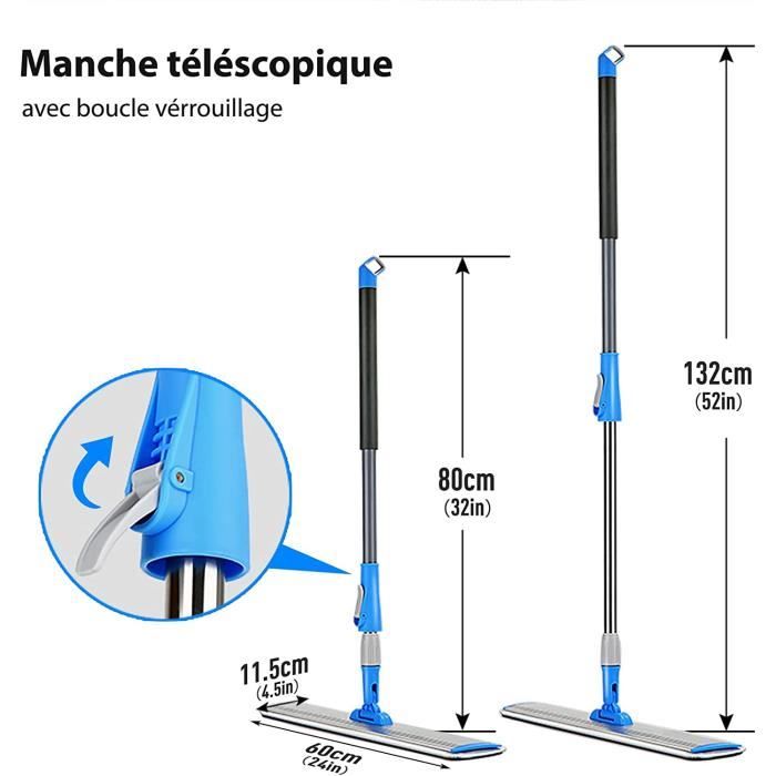 60CM Balai Serpillère de Sol en Microfibre et Aluminium, Grand Balai ...