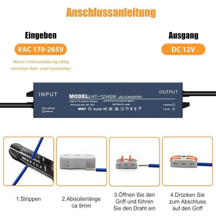 12V 45W, Transformateur 220V 12V 3.8A 45W, Alimentation 12V, Led Driver 12V 45W, Adaptateur 220V ...