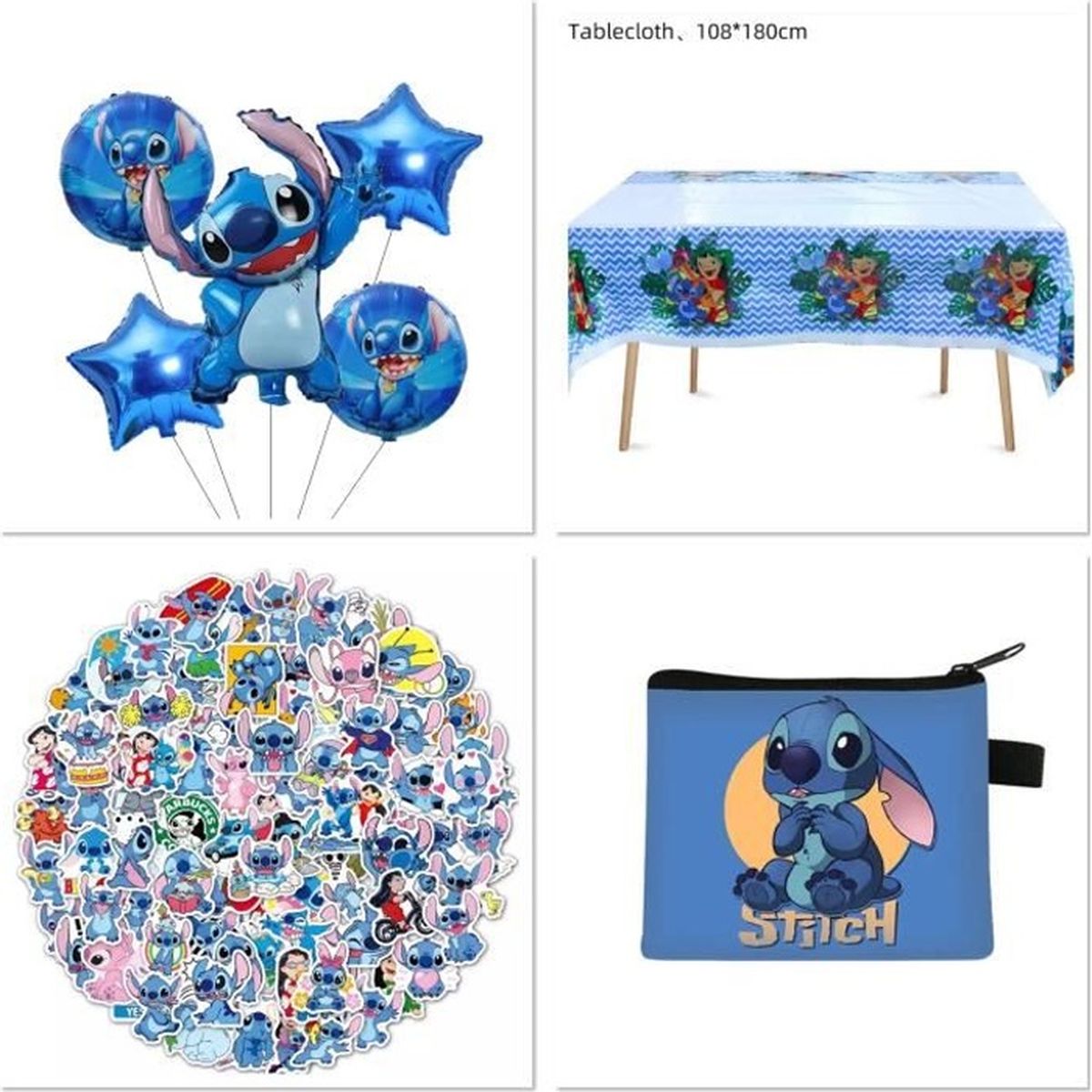 Lot anniversaire fete stitch kawaii bleu nappe ballon stickers ...