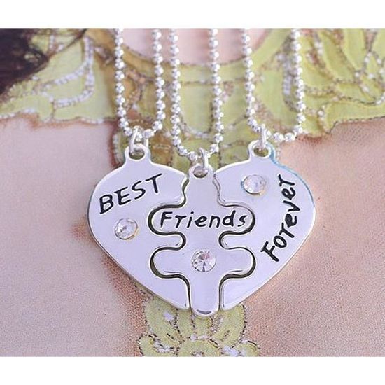 Colliers argentés best friends forever strass 3 amies﻿ - Achat / Vente ...
