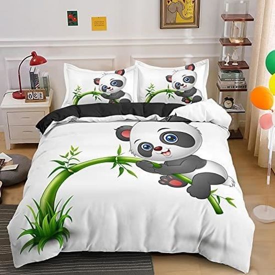 Parure de lit 3D Imprimé Panda mignon et bambou 1 personnes 1 housse de ...