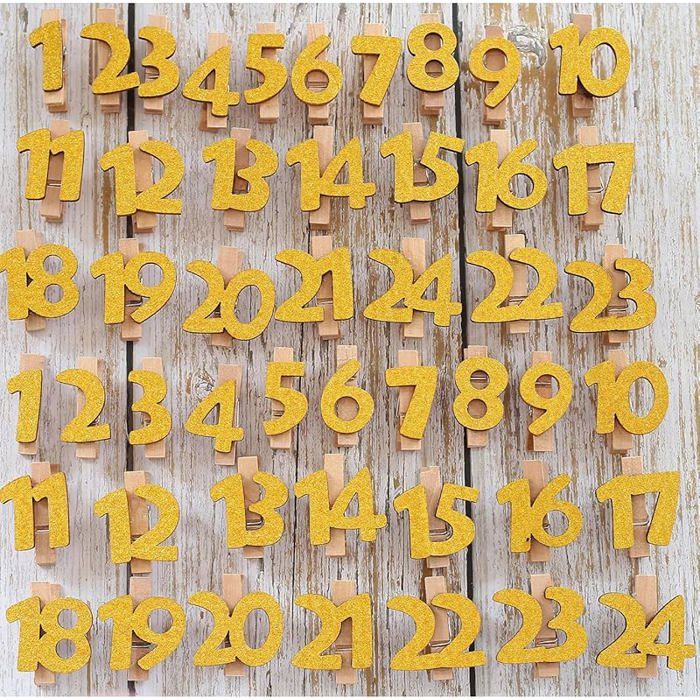 2 x Wooden Advent Calendar Clips Numbered 1-24 Advent Calendar Clips ...