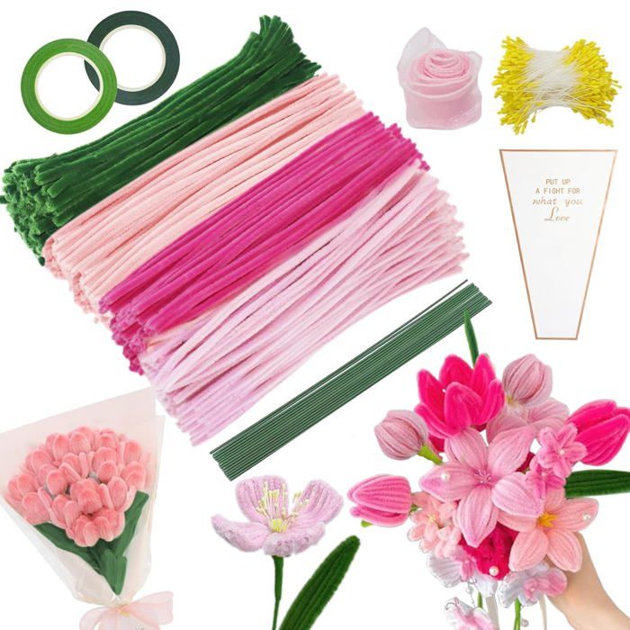YSUVIN Pipe Cleaner Flower Set 784 PCS, Rose, Rose Jade, Rose Clair ...