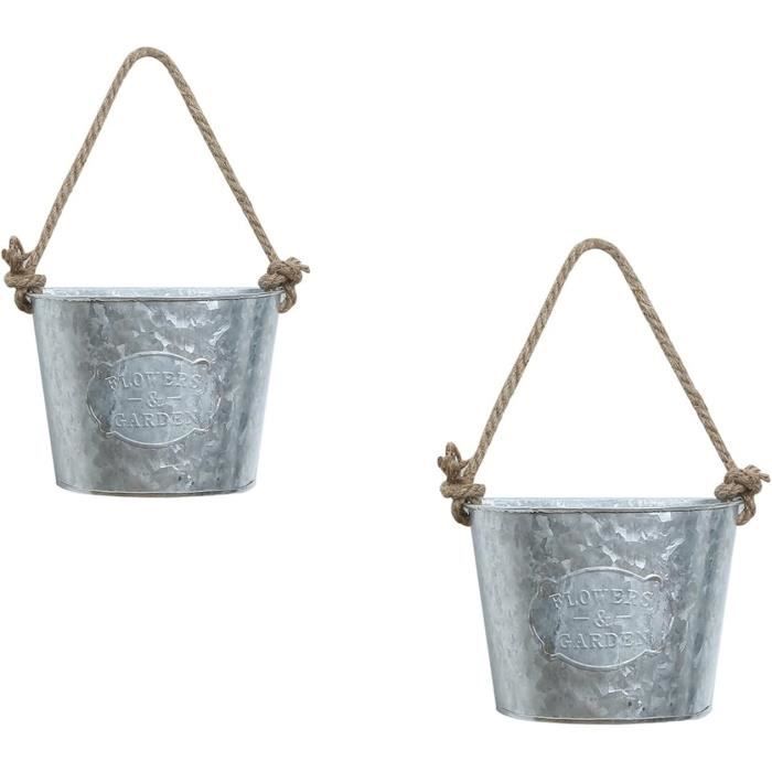 Lot De 2 Pots De Fleurs Muraux En Métal Galvanisé - Demi-Ronds À Suspen ...