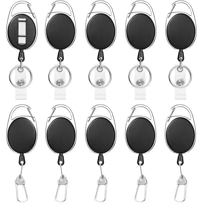10 Pièces Noir Enrouleur Badge, 2 Modèles Rétractable Porte Clef ...