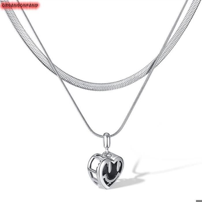 BOITE AUX LETTRES Collier Femmes-Niche Simple Titanium Steel Double ...