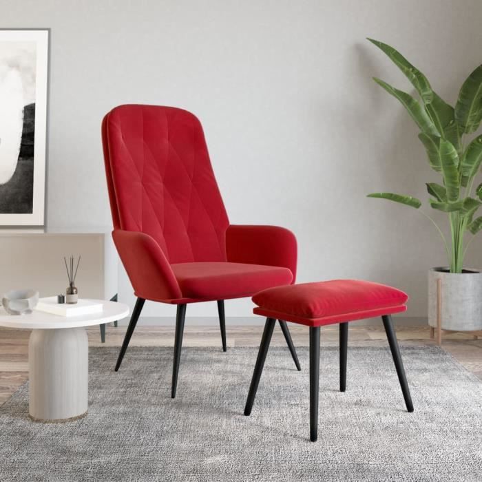 LES Chaise de relaxation avec repose-pied Rouge bordeaux Velours ...