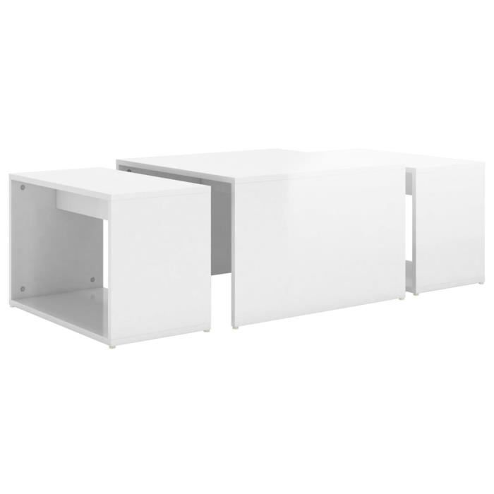 ABB Tables basses gigognes 3pcs Blanc brillant 60x60x38cm Aggloméré ...