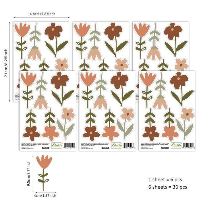 STICKERS,Boho Flower-14.8cmx21cmx18sheets--Funlife®Autocollants muraux ...