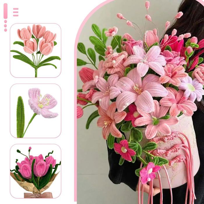 YSUVIN Pipe Cleaner Flower Set 784 PCS, Rose, Rose Jade, Rose Clair ...
