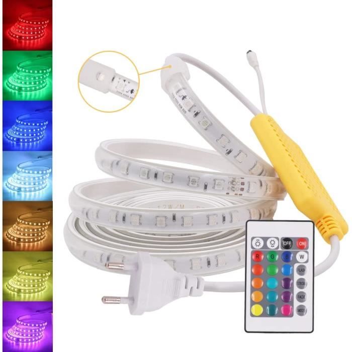 220V Bande Led, 5050 Smd 60Leds-M Multicolore Rgb Ruban Led Avec 24 ...