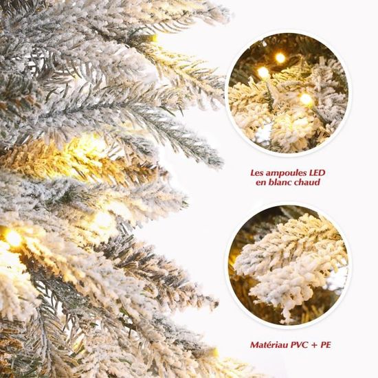 YORBAY Sapin de Noël Artificiel 180cm Lumineux LED avec Neige Blanche épaisse, Sapin Artificiel ...