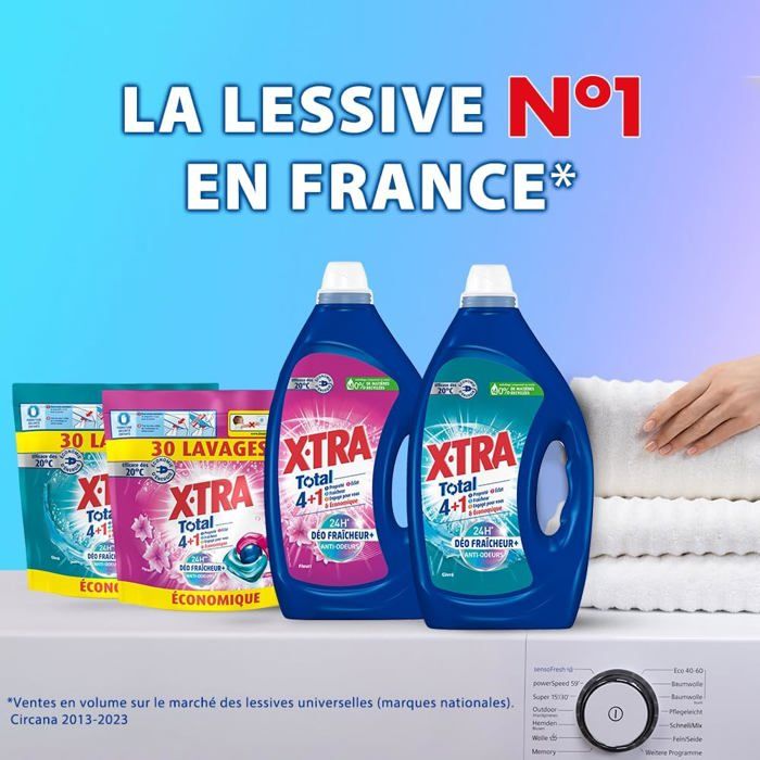 Lessive liquide - Xtra Total - 4 plus 1 - Parfum givré - 57 lavages ...