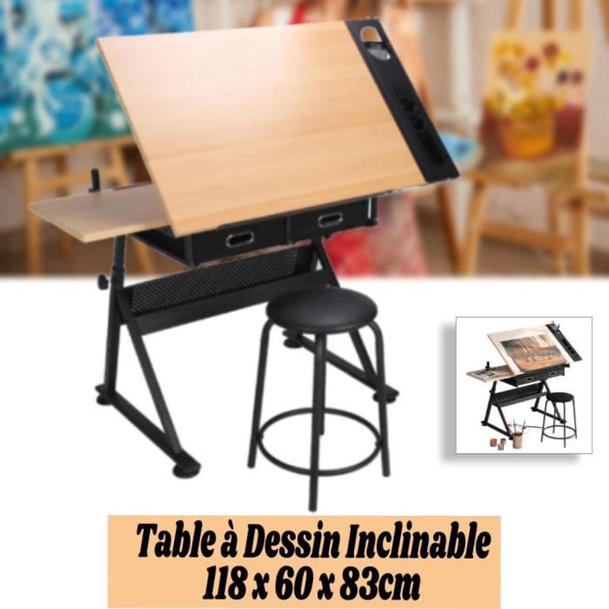 Table à Dessin Inclinable et Tabouret Table de Travail Table d'artiste ...