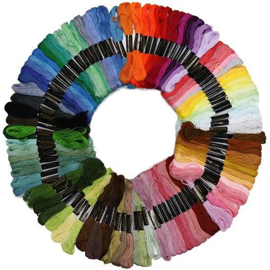 Fil Broderie, 100 Couleurs Fils à Broder Kit Broderie Point de Croix ...