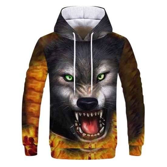 Pull homme long Wolf - imprimé de loup - FR32YHV Vert/noir - Cdiscount ...