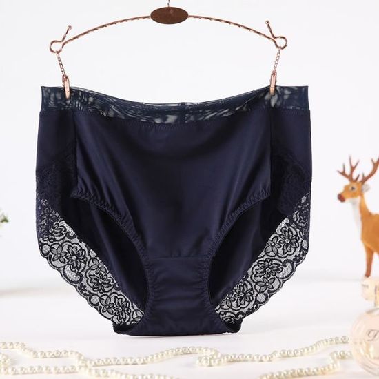 Culotte-slip,Culotte taille haute en dentelle pour femme,sous-vêtement intime en soie de lait ...