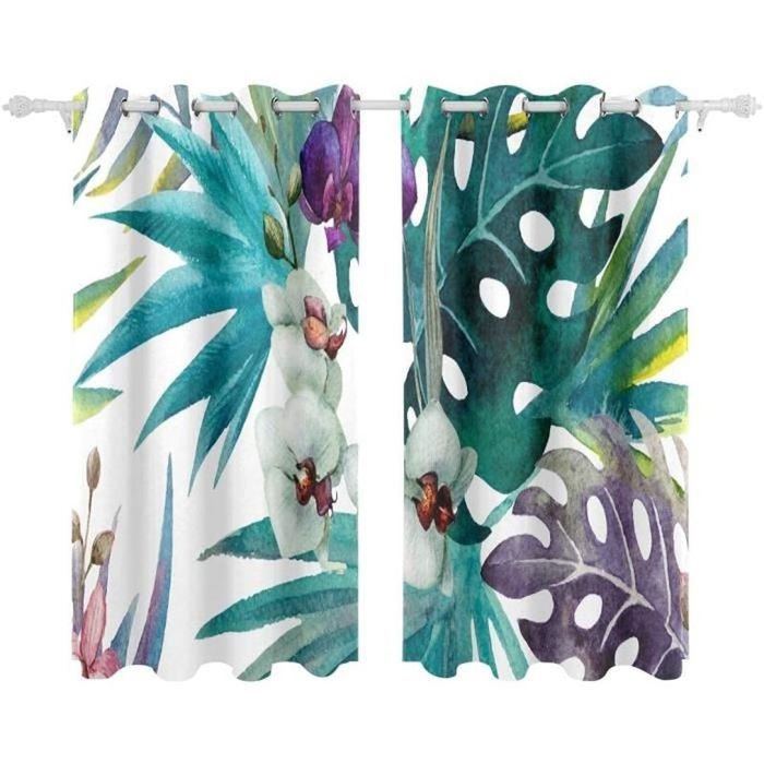 RIDEAU - DOUBLE RIDEAUX Rideau Occultant Orchid Hibiscus Feuilles ...