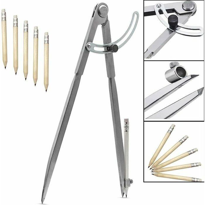 Compas pointu de 300 mm crayon marqueur avec porte-crayon pour cercles ...