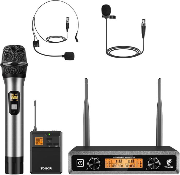 Système de microphones sans fil avec micro cravate UHF sans fil en ...