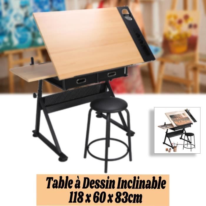 Table à Dessin Inclinable et Tabouret Table de Travail Table d'artiste ...