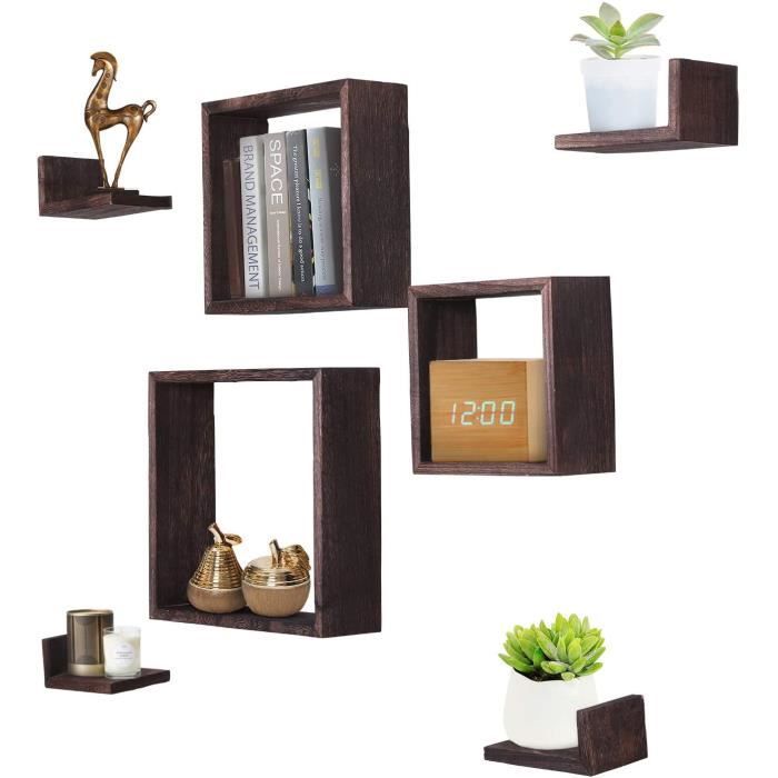 Tablettes murales rustiques en Forme de carré Flottant - Lot de 7-3 ...