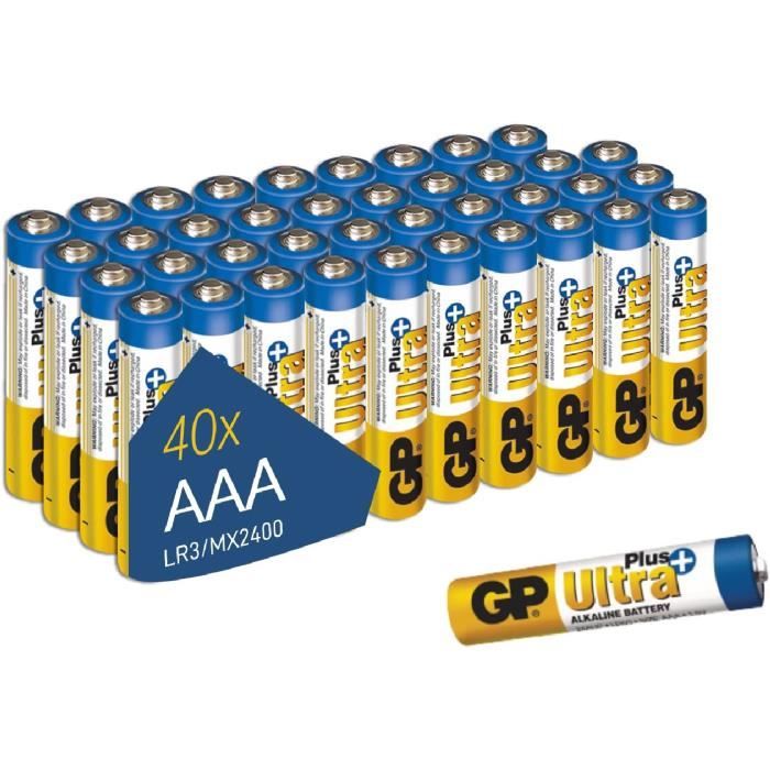 Piles AAA - Lot de 40 Piles | Ultra Plus | Batteries Alcalines AAA LR03 1,5v - Longue durée et ...