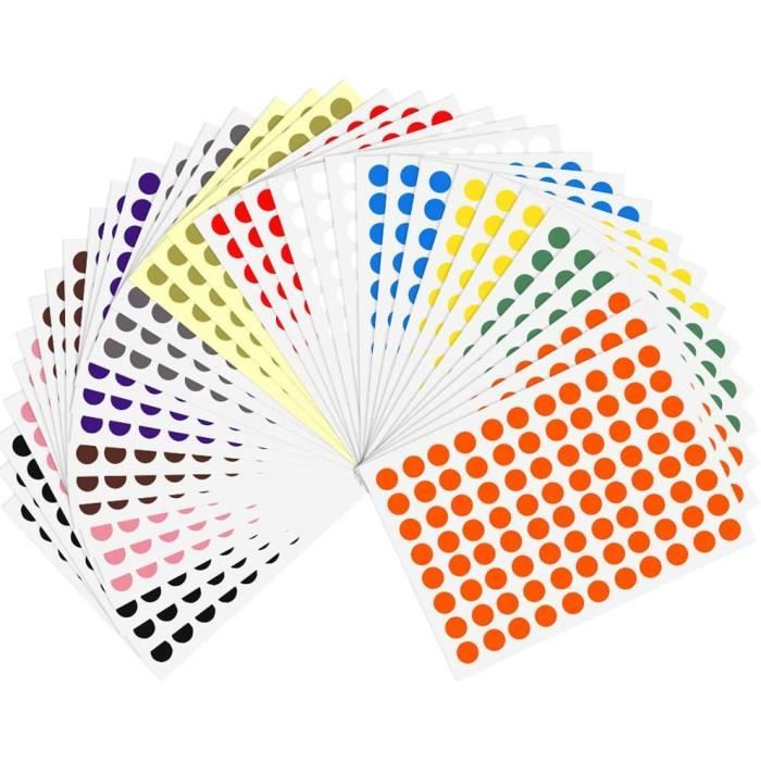 Kuuqa 36 Feuilles 8mm Couleur Codage étiquettes Petit Point Ronde ...