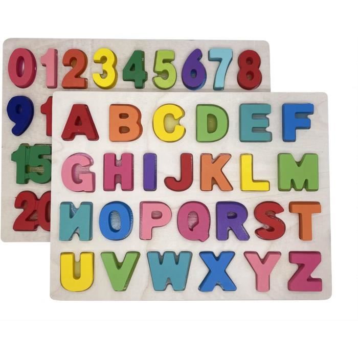 Puzzle En Bois 2 Pièces Alphabet En Bois Et Numéro 1-20 D'Apprentissage ...